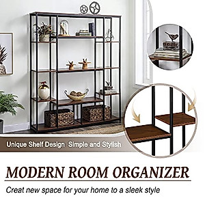 5 Tier Bookshelf, Industrial Tall Bookcase, Rustic Freestanding Storage Shelf for Living Room, Bedroom and Home Office, Metal Frame, Display Décor Furniture