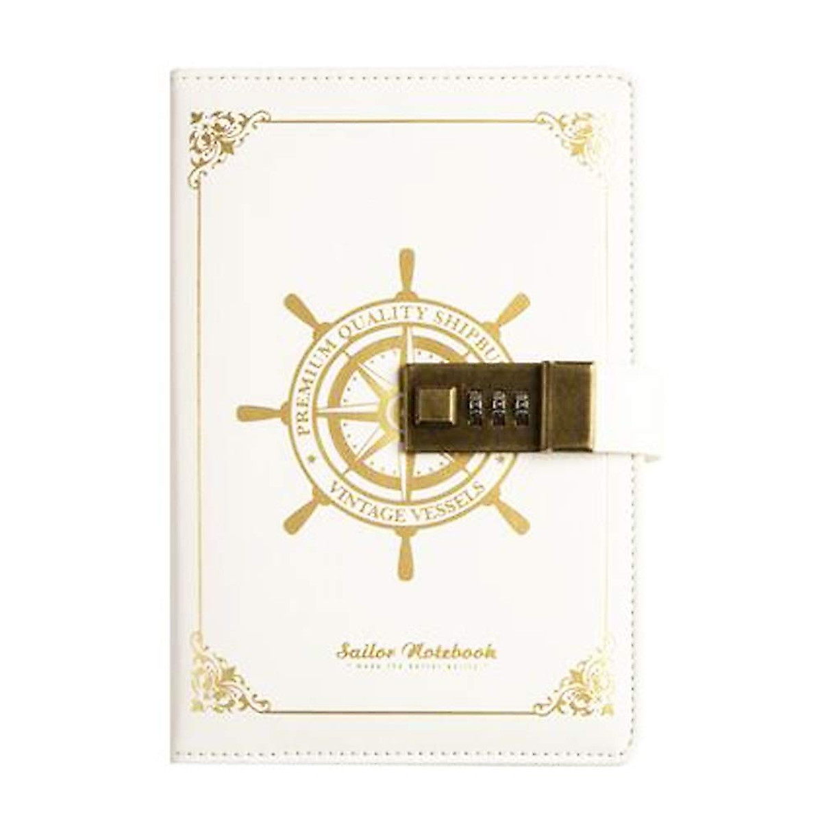 Diary And Notebook Digital Password Notebook Leather Binder Journal Combination Metal Code Lock Diary Print Bronzing Locking Journal Diary (Color : White)
