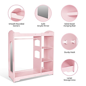 OOOK Kids Clothing Rack and Armoire with Mirror, Appropriate Height Kids Dress up Storage with Anti-tip Device, Helping Children Manage Own Clothes, Nice Dressers for Kids Room, Nursery