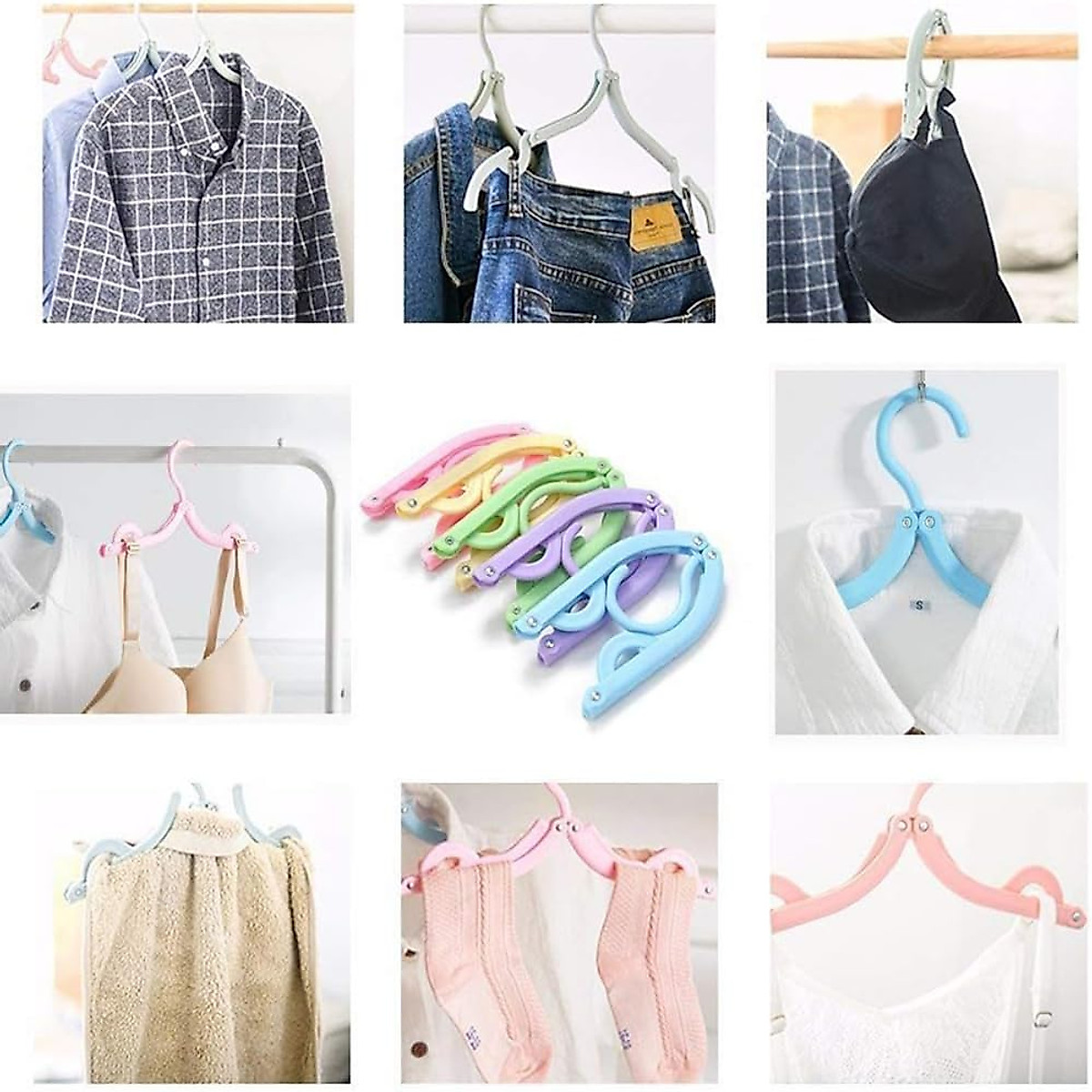 RZJZGZ 12Pcs Travel Hangers Folding Hangers Portable Clothes Hangers Foldable, Non-Slip, Lightweight for Home and Travel