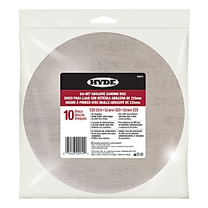 Hyde 09919 9" Disk Abrasive Sanding Net, 120 Grit, 10 Count. Large area Sanding, Fast Change abrasive sheets for a Scratch Free Smooth No-Sanding pattern.