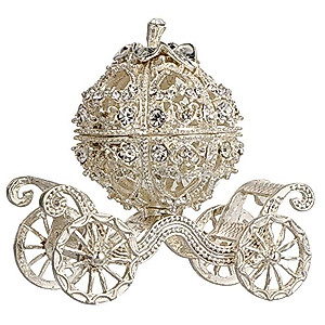NUOBESTY Cinderella Pumpkin Carriage Decorative Hinged Jewelry Trinket Box Silver Rhinestone Jewelry Display Holder Unique Gift for Grils Women