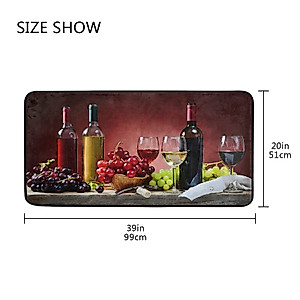 Red White Wine Kitchen Rugs Grapes Fruit Bath Rug Runner Comfort Mat Non-Slip Doormats Carpet for Bathroom Indoor 39" X 20"