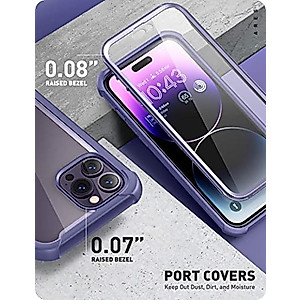 i-Blason Ares for iPhone 14 Pro Max Case 6.7 inch (2022), Full-Body Clear Rugged Bumper Case with Built-in Screen Protector (Purple)