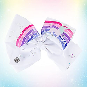 Signature Jojo Siwa Bow Collection - Large Hair Bow for Girls - Hair accesories for girls - White with Rainbow