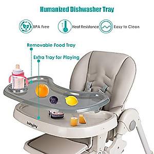 BABY JOY Convertible High Chair for Babies & Toddlers, Height Adjustable, Grow & Go High Chair w/Recline & Footrest, Removable Dishwasher Safe Meal Tray, Portable Baby Dinning Chair w/Wheels (Gray)