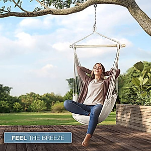 Sorbus Stylish Swing Chair - Fine Cotton Weave for Super Comfort & Durability- Hanging Hammock Chair w/2 Seat Cushions- Portable Outdoor Hanging Chair w/Hardware Kit - Indoor Outdoor Use - Max 265lbs