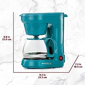Holstein Housewares - 5-Cup Compact Coffee Maker, Teal - Convenient and User Friendly with Auto Pause and Serve Functions