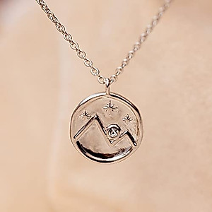 Pura Vida 18" Silver Crystal Mountain Coin Necklace - Handmade Statement Necklace with Czech Crystal - Silver Necklace for Women, Long Necklaces for Teen Girls, Boho Jewelry for Women - 3" Extender