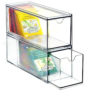 Youngever 3 Drawers Plastic Kitchen Pantry Stackable Storage Organizer, Plastic Tea Packet Organizers, Stackable Tea Bag Holder, 9" x 3" x 3.5"
