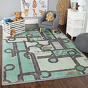 SUPERIOR Indoor Area Rug Or Runner, Colorful Kids Rugs for Playroom, Nursery, Bedroom, Classroom, Living Room, Unique Accent Home Decor, Soft Throw, Butterfly Collection, 5'7" x 8'9", Pine Green