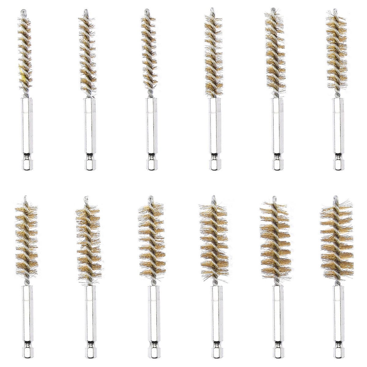 38pc Industrial Wire Brush Set 1/4" Hex Shank Long Ext. Stainless Steel Nylon