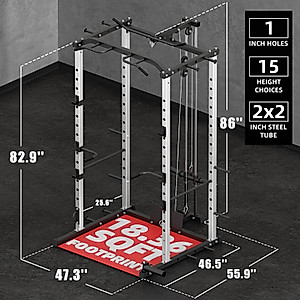 VANSWE Power Cage with LAT Pulldown Attachment, 1200-Pound Capacity Power Rack Full Home Gym Equipment with Multi-Grip Pull-up Bar, Landmine, T bar and Dip Handle
