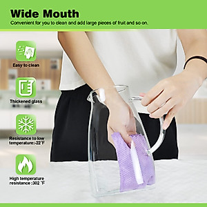 Glass Pitcher with Lid 68oz Water Jug Pitcher Stainless Steel Iced Tea Carafe Pitcher Drip-Free Heat Resistant Borosilicate Glass for Juice Milk Coffee Wine Cold & Hot Beverage with Beverage Stirrer