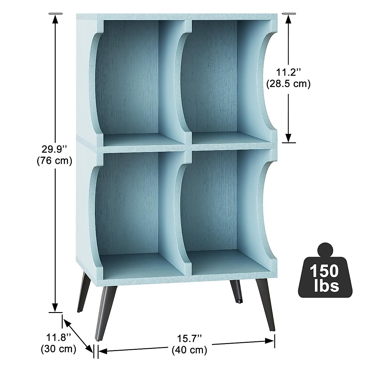 Aenuert Bookcase 4 Cube Bookshelf,Blue Open Cube Small Book Shelf Circle Arc Storage Shelf Display Cabinet Organizer,2 Tiers Modern Wooden Bookcase with Cubby Storage for Living Room,Bedroom,Office