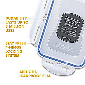 LocknLock Easy Essentials Airtight Rectangular Tall Food Storage Container 7.61 Cup, 4 Piece, Clear