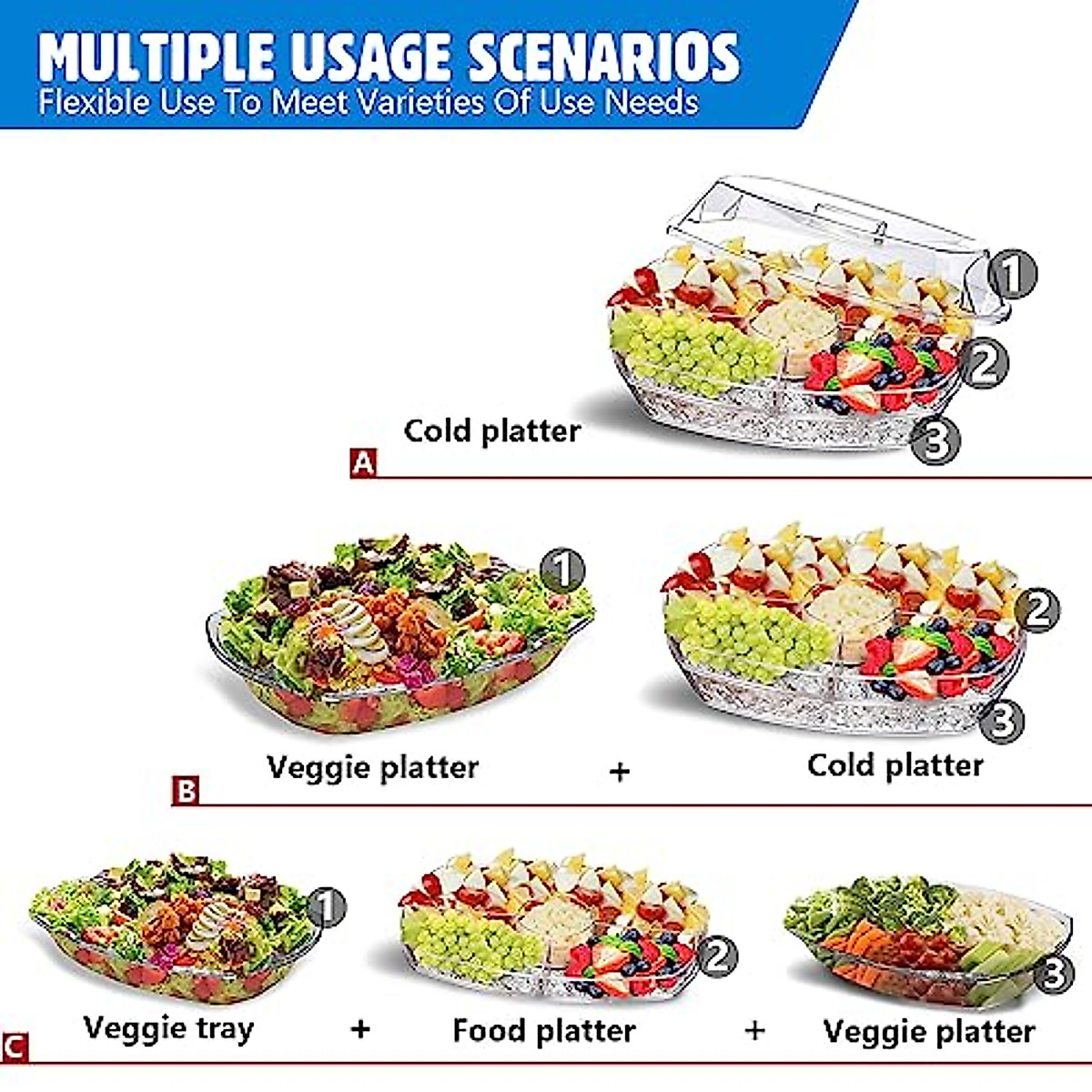 INNOVATIVE LIFE Fruit Trays for Serving for Party, 15 Inch Appetizer Serving Tray on Ice,Party Platters for Serving Food, Clear