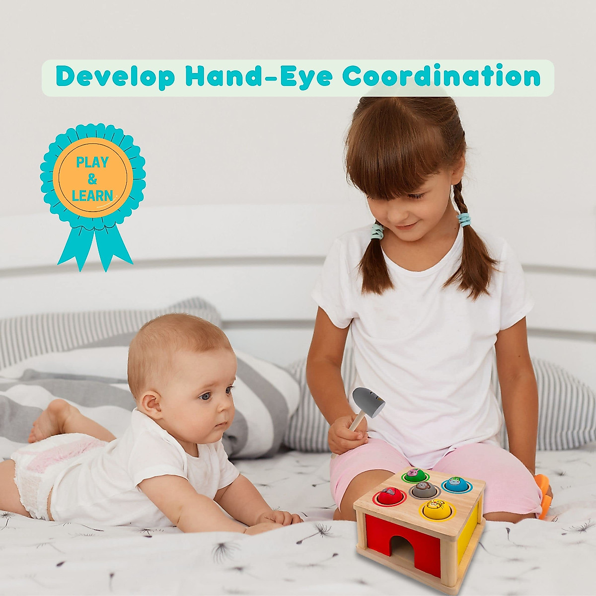 Wooden Pound and Tap Bench Baby's First Workbench - Great Birthday Gift - Wooden Toddlers Musical Pounding and Hammer Educational Toy - Simple Baby Toys (Multicolor) (Animal Multicolor)