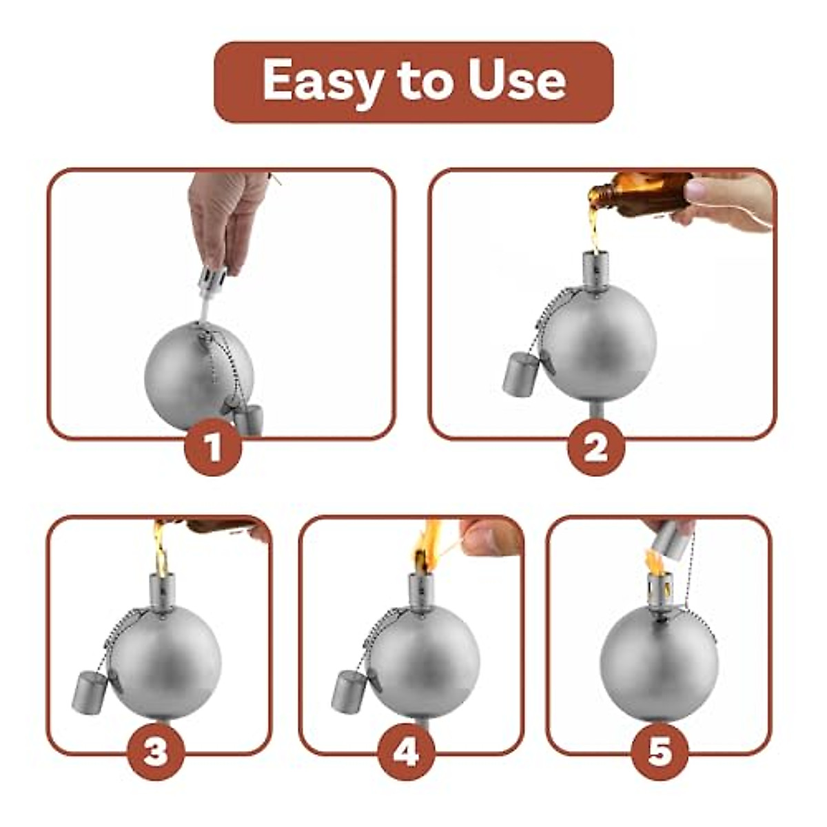 Table Top Torch Canister - 10in Tall Stainless Steel Refillable Citronella Torches Outdoor - Tabletop Torches for Outside Patio or Deck - Oil Lamp Outdoor Lighting by Pure Garden