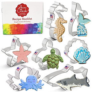 Under the Sea Cookie Cutters 7-Pc. Set Made in the USA by Ann Clark, Seashell, Starfish, Shark, Turtle, Mermaid Tail, and more