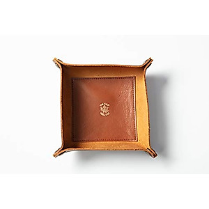 USA Made Premium Leather Valet Tray, Folds Flat! Little Buddy Dice Rolling Basket and Organizer With Brass Snaps - Reinforced Felt Bottom - For Keys, Jewelry, Coin, EDC, Watch Storage Caddy - Chestnut