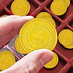 100 Count Plastic Gold Coins Set, Pirate Treasure Gold Play Coins for Kids Party Theme Props Decorations, Lucky Draw Games Treasure Hunt