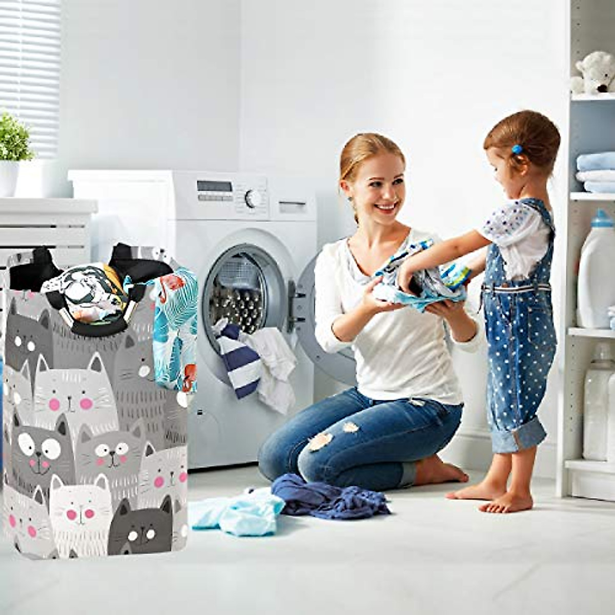 visesunny Collapsible Laundry Basket Cat Animal Large Laundry Hamper with Handle Toys and Clothing Organization for Bathroom, Bedroom, Home, Dorm, Travel