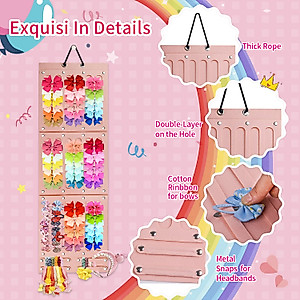 SKYNEO Bows Holder for Baby Girls, Hanging Headbands Organizer,Baby Bow Holder Organizer w/Heart-Shape Velvet Hooks for Baby Hair Accessories (Pink)