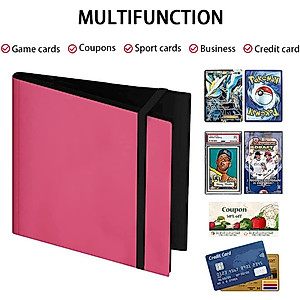 Trading Cards Album Binder, JARAGAR 12 Pockets PU Leather Card Binder Holder 20 Sheets Band Closure Card Storage Case Holds up to 480 Cards Fit for TCG Baseball Football Cards