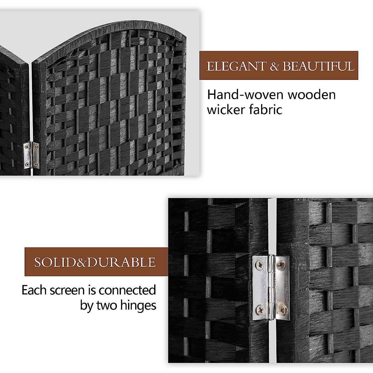 SIMFLAG Folding Screen Room Divider 4 Panel, 6Ft 19.7" Wide Partition Room Dividers Freestanding,Indoor Portable Partition Screen, Diamond Double-Weaved,No Installation Required(Black)