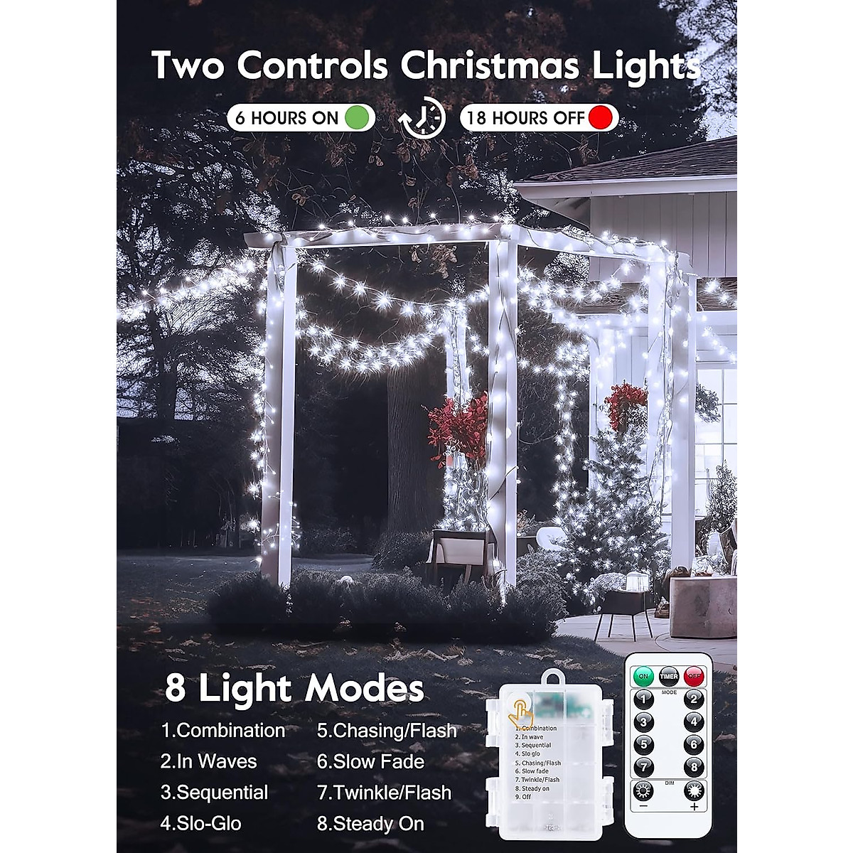 Outdoor Fairy Lights Battery Operated, 2 Pack Twinkle String Lights with Remote, 5 Feet 60 LEDs Firecracker Starry Lights for DIY Wreath Wedding Party Bedroom Mason Jar Holiday Christmas, Pure White