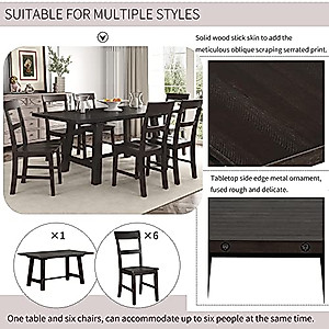 Danxee 7 Piece Solid Wood Dining Room Set, Retro Industrial Style Kitchen Table Set Extendable Table with 18” Leaf and Six Wood Chairs, Rectangle Table with Chairs for Limited Space (Espresso)