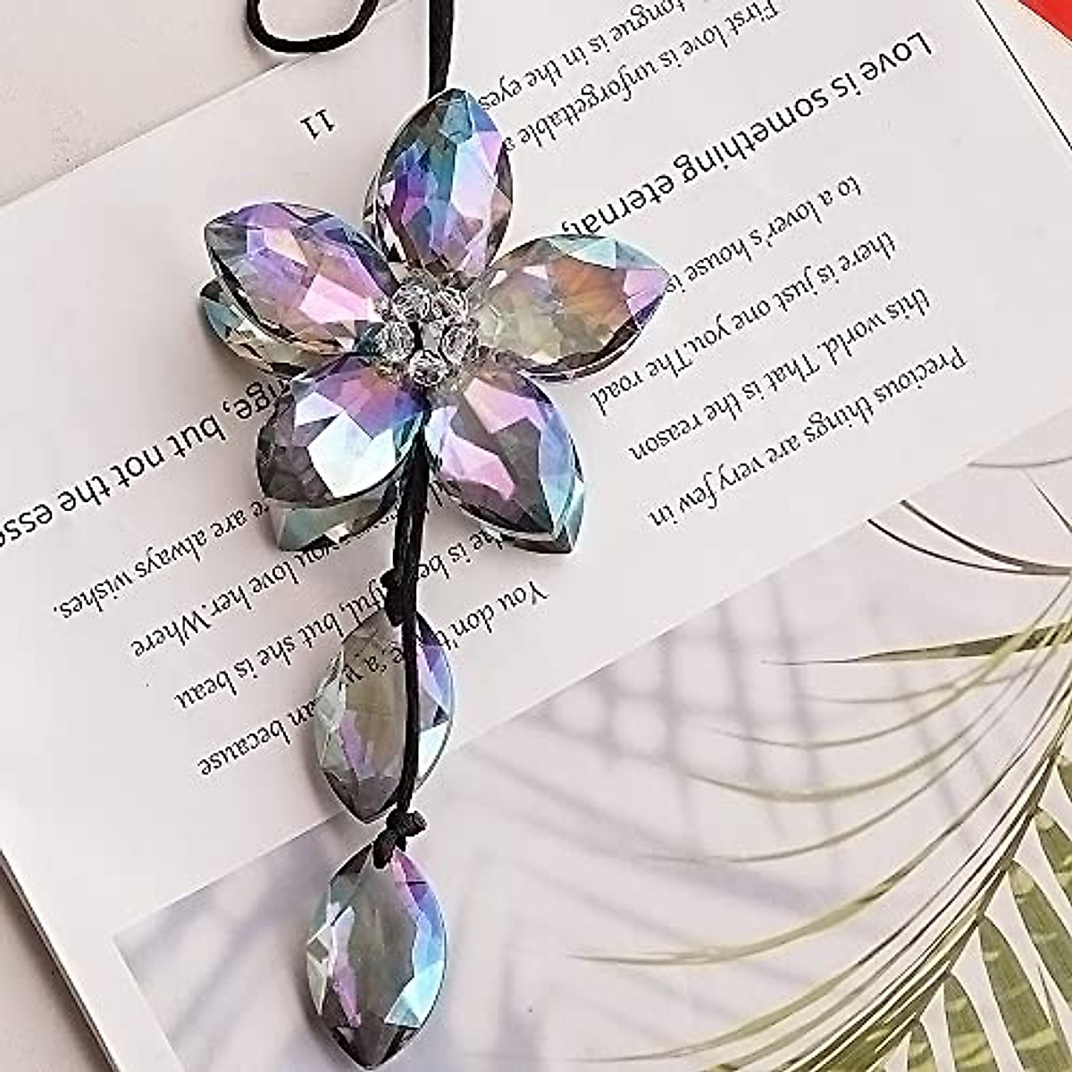 Flower Crystal Sun Catcher Chandelier Car Charm Hanging Ornament Decoration for Home Window Garden Rainbow Maker Pendant