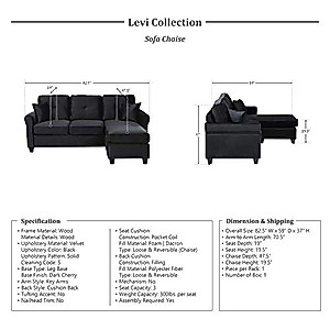 Lexicon Levi Reversible Sofa Chaise, Black