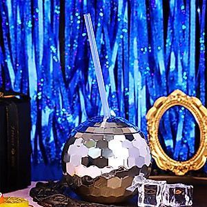 Ujuuu 6Pcs Disco Ball Cups Tumbler Disco Flash Ball Cocktail Cup Silver Spherical Cup with Lid and Straw Wine Glass Drinking Syrup Tea Bottle for Nightclub Bar Party,16oz
