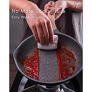 JEETEE Pots Nonstick, 1.5 Quart & 2.5 Quart Induction Granite Coating Saucepan Sets with Glass Lid & Pour Spout, PFOA Free (Grey, 4pcs Pots Set)
