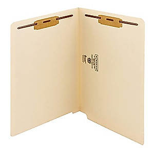 Smead End Tab Fastener File Folder, Shelf-Master® Reinforced Straight-Cut Tab, 2 Fasteners, Letter Size, Manila, 50 per Box (34115)
