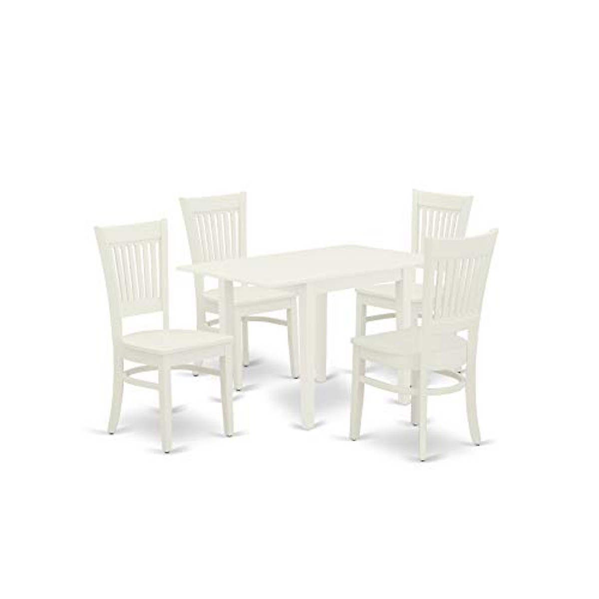 East West Furniture NDVA5-LWH-W Norden 5 Piece Dining Set for 4 Includes a Rectangle Kitchen Table with Dropleaf and 4 Dinette Chairs, 30x48 Inch, Linen White