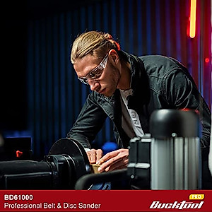 BUCKTOOL Powerful 1-1/2 HP Bench Belt Sander for Wood Working 6 in. x 48 in. Belt and 10 in. Disc Sander with Movable Stand BD61000