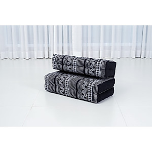 Leewadee Foldable Floor Mattress – 2 in 1 Floor Meditation Mat for Yoga and Relaxation, Seating Futon with Kapok, 20 x 28 inches, Black White