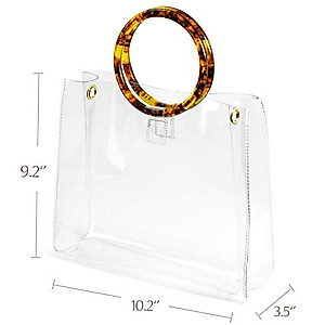 Round Handle Clear Handbag Women PVC Tote tortoiseshell Top Handle Bag (Square)