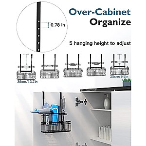 Hair Tool Organizer, ULG Hair Dryer Holder Over Cabinet or Wall Mount, Bathroom Organizer Under Sink with 5 Adjustable Heights and 3 Compartments for Hair Dryer, Curling Wand, Hair Straightener(Black)