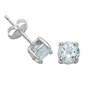 Amazon Essentials Sterling Silver Round Aquamarine Birthstone Stud Earrings (March) (previously Amazon Collection)