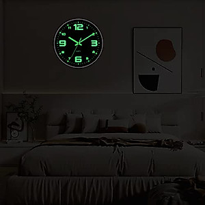 kinatime Wall Clocks Battery Operated - Glow in The Dark Wall Clock Non-tick 12 inch Silent Wall Clock for Bedroom Living Room and Office Decor