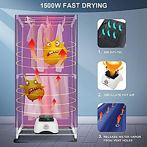 Uten Clothes Dryer, 1500W Clothes Dryer Machine with Timer, Laundry Drying Wardrobe, Electric Clothes Drying Rack and Dryer for Apartments, Home