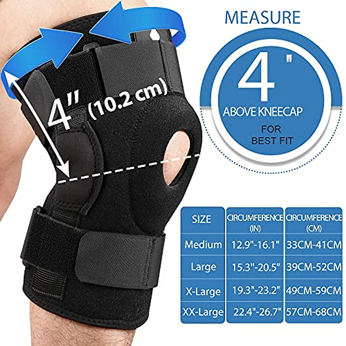 NEENCA Hinged Knee Brace, Compression Knee Support Brace for Men & Women, Open Patella Knee Wrap for Knee Pain, Swollen,Meniscus Tear,ACL,PCL,MCL,Joint Pain Relief, Injury Recovery.