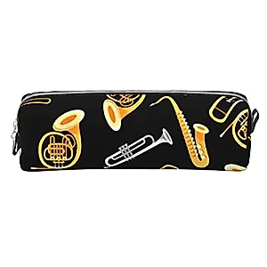 allgobee Pu Leather Pencil Bag Pen Case Saxophone-Trombone-Lover-Music Students Stationery Pouch Pencil Holder Desk Organizer