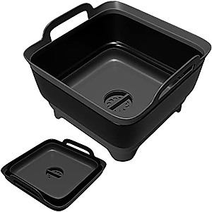 Rainmax Wash Basin, Portable Sink, Folding Laundry Tub, Washing Basin with draining Plug, Camping Collapsible Dish Tub, Plastic Tub Carry Handles. Black
