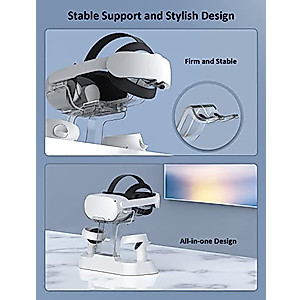 NexiGo Enhanced Charging Dock with LED Light [On/Off] for Oculus Quest 2, [Support Elite Strap with Battery], Headset Display Holder and Controller Mount, 2 Rechargeable Batteries, USB-C Charger