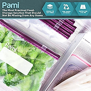 PAMI Food Storage Slider Quart Bags [50 Pieces] - Leakproof Freshness-Lock Bags With Expandable Bottom- Food-Safe Slider Zipper Bags With Write On Label- Thick & Reusable Sandwich Bags